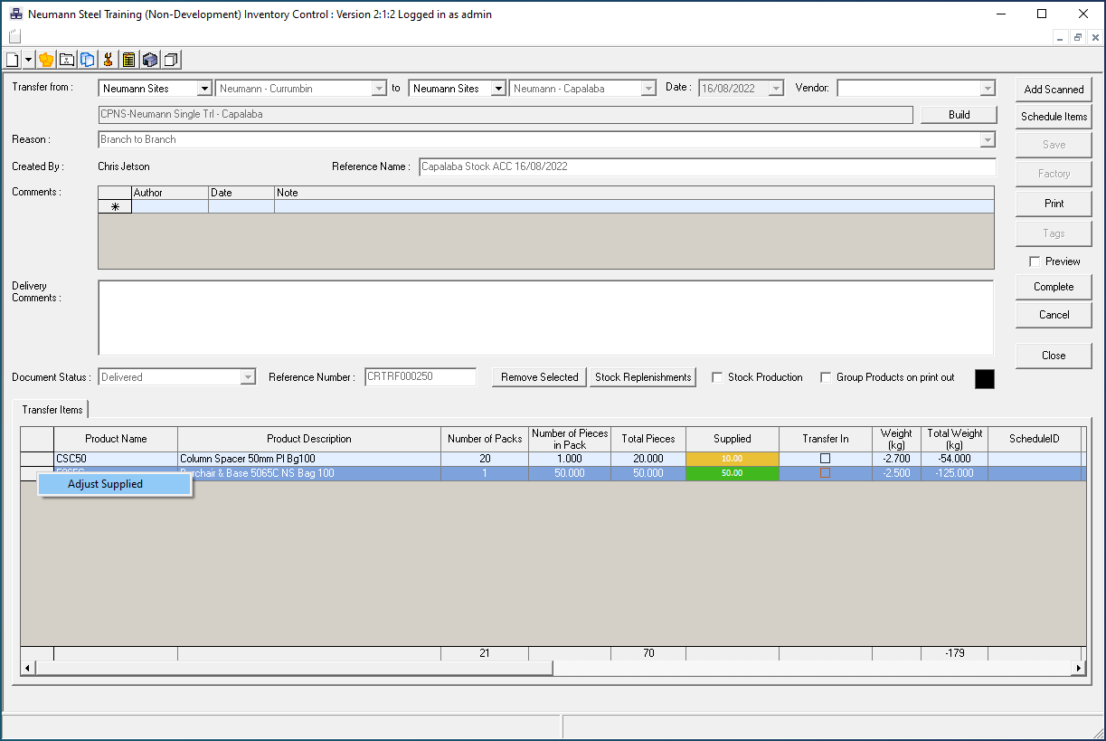 Adjust a Transfer Item Supplied Quantity – Bitberry